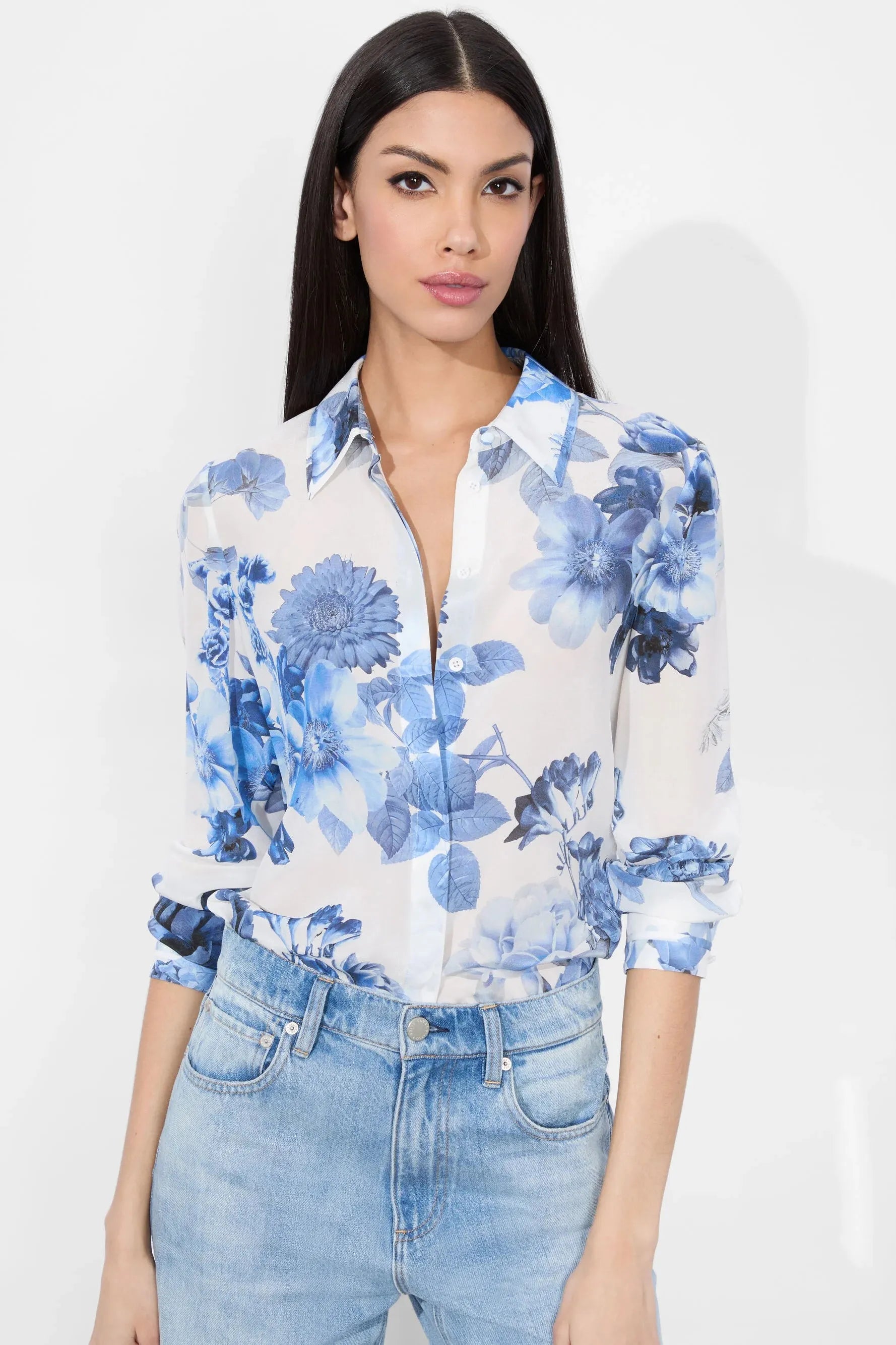 Willa Top in Blue Floral - Alice & Olivia – Tocca Finita